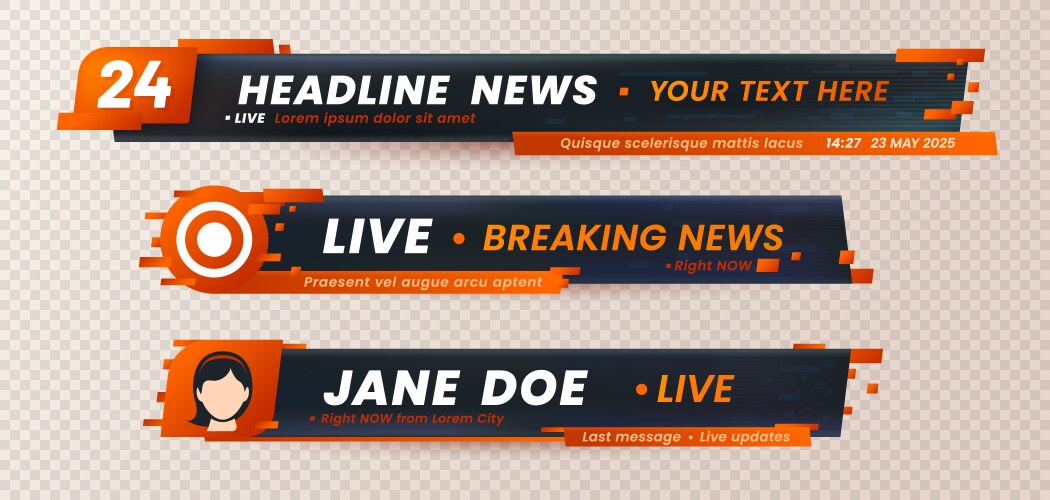 Lower third header banners for tv breaking news Vector Image