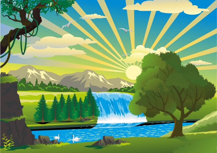 Mountain Landscape Sketch River Flow Vector Images (89)