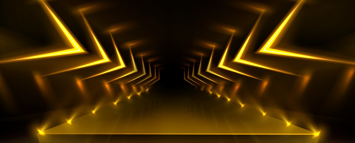 Gold spotlight stage neon arrow light background Vector Image