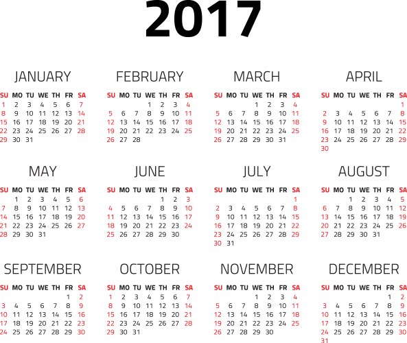 Simple 2016 year calendar Royalty Free Vector Image