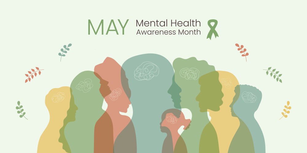 Mental health awareness month banner with woman Vector Image