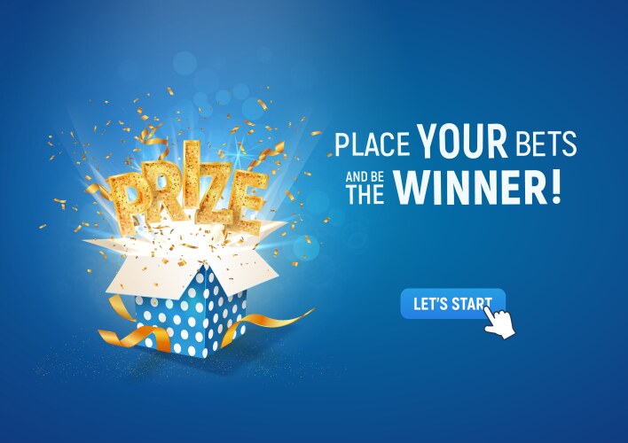 Open textured blue box with golden giveaway word Vector Image