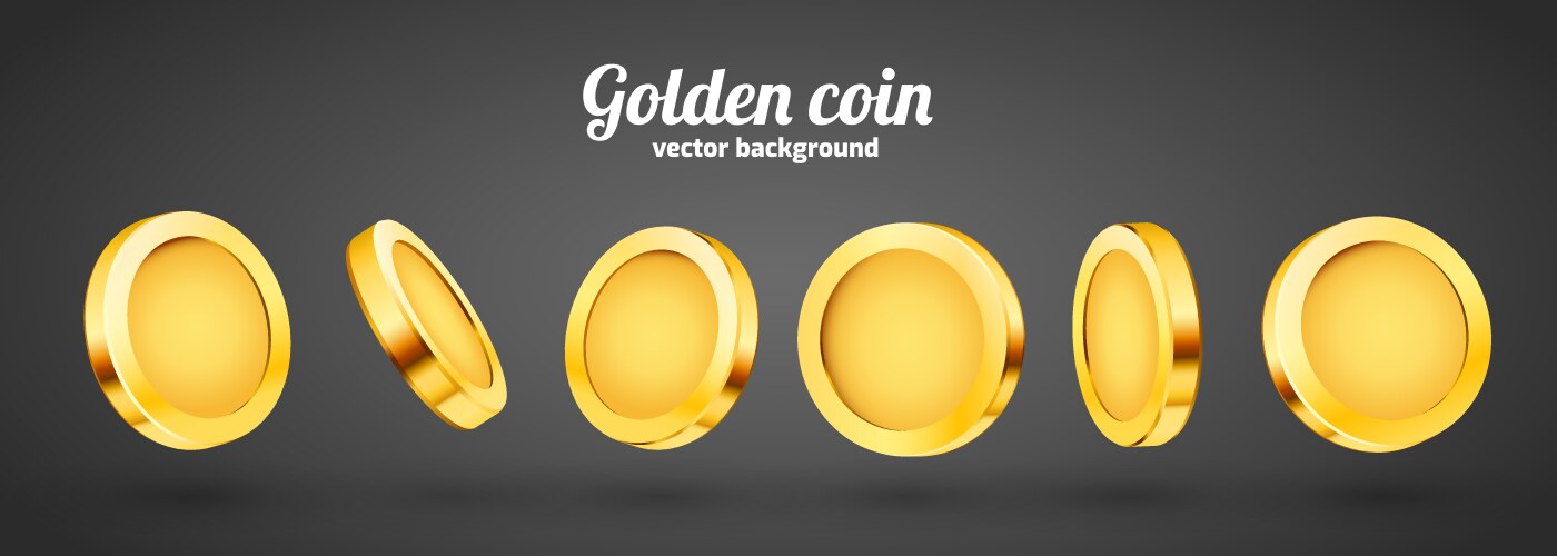 Golden coin 3d in different angles of rotation Vector Image