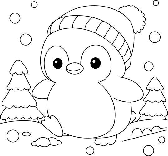 Cute penguin ice skating outline coloring page Vector Image