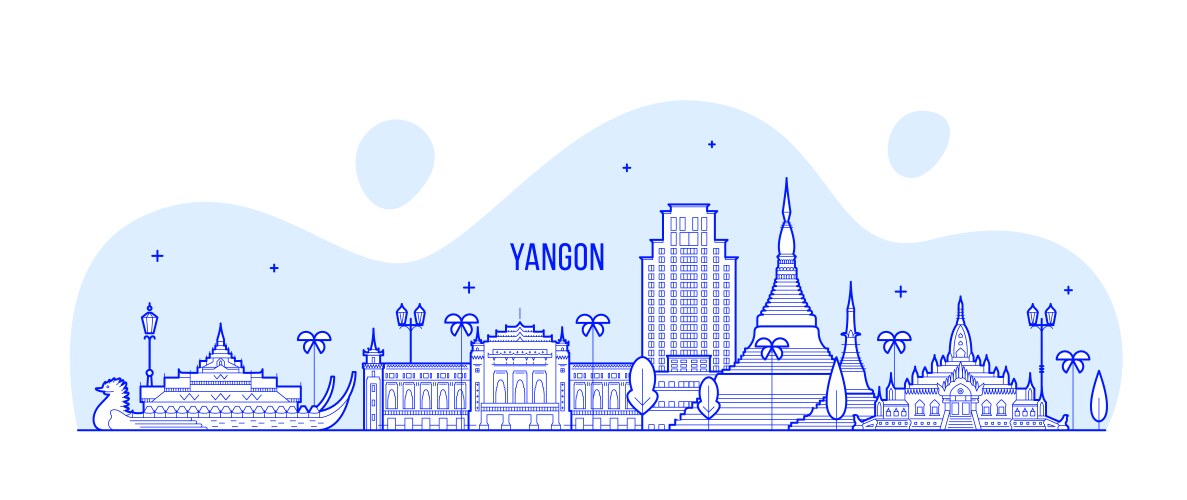 Yangon skyline myanmar city drawn sketch Vector Image