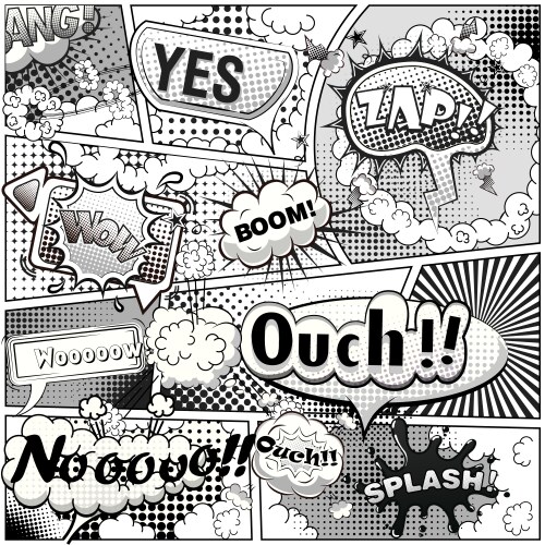 Black and white comic book page Royalty Free Vector Image