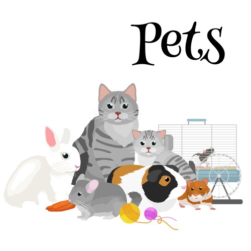 Home pets set cat dog parrot goldfish hamster Vector Image