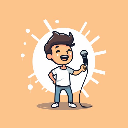 Cartoon boy singing karaoke with microphone Vector Image