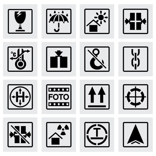 Cargo handling marking symbols in frame set Vector Image