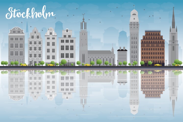 Stockholm city skyline black and white silhouette Vector Image