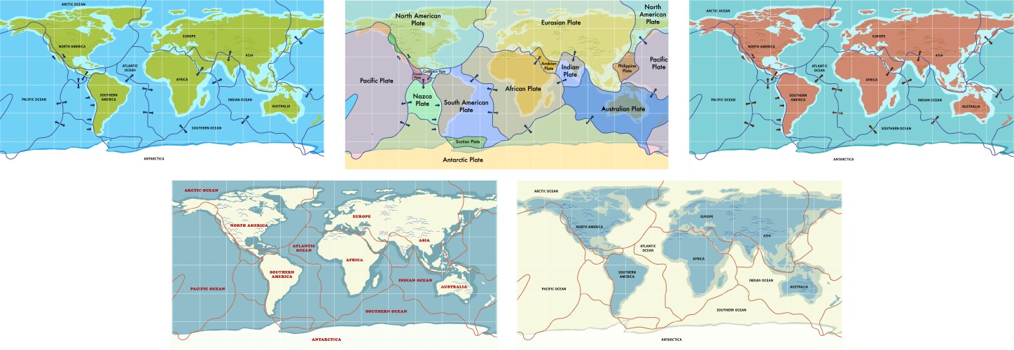 World map showing tectonic plates boundaries Vector Image