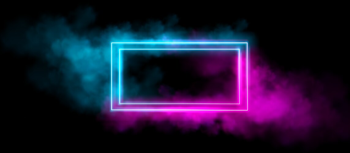 Neon light rectangle frame with smoke cloud Vector Image