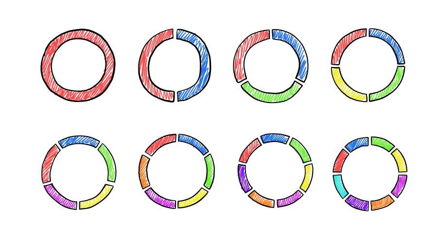 Circular chart with color and monochrome segments Vector Image