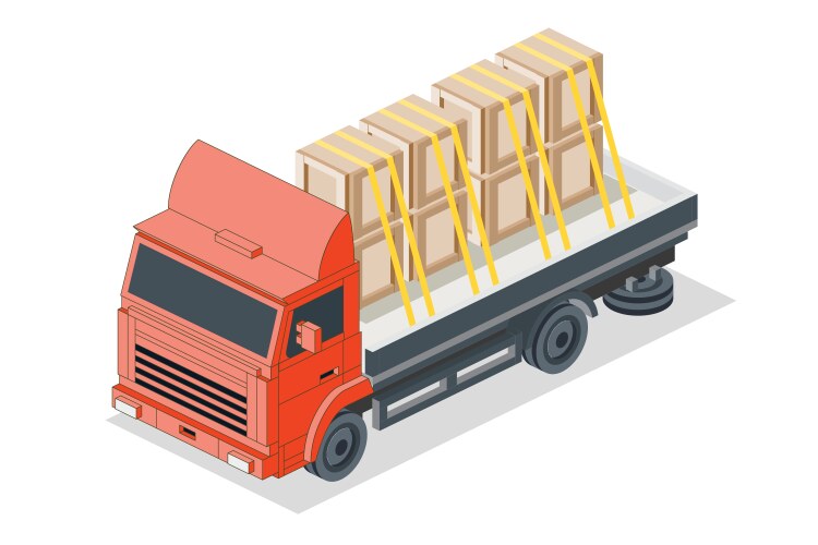 Isometric flatbed cargo truck with boxes Vector Image