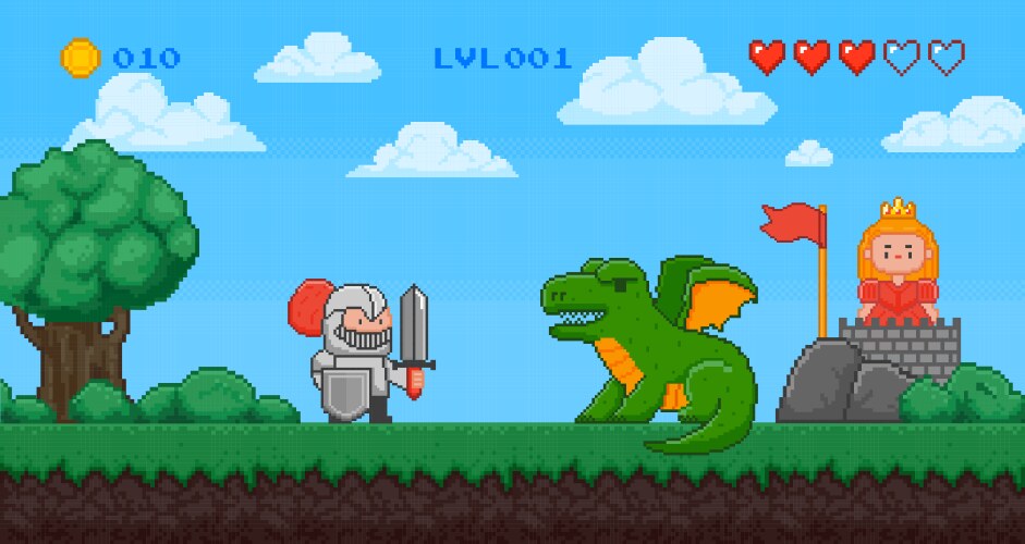 Pixel art jungle forest game location seamless Vector Image