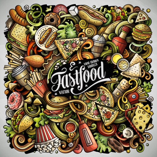 Cartoon cute doodles hand drawn fastfood Vector Image