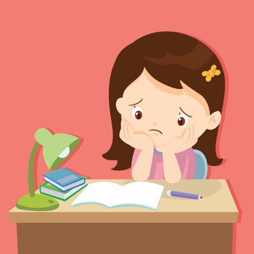 Stressed boy doing hard homework Royalty Free Vector Image