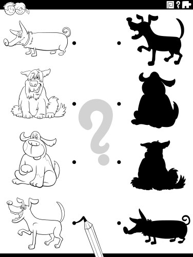 Shadow game with comic dogs coloring page Vector Image