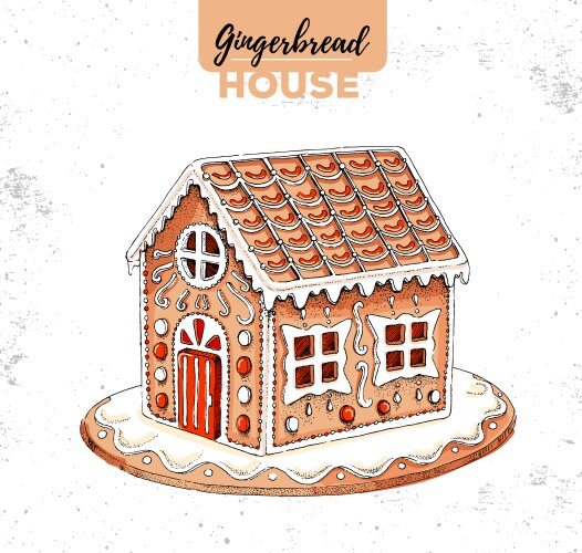 Cartoon gingerbread house on white background Vector Image