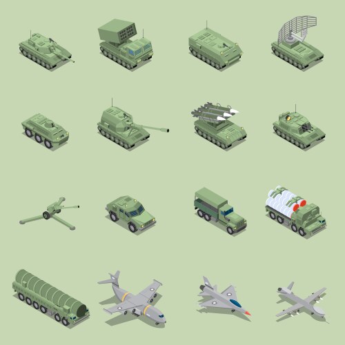 Military vehicles isometric flowchart Royalty Free Vector