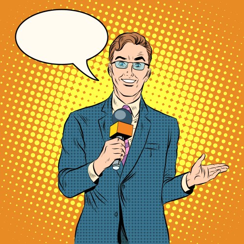 Reporter journalist woman pop art style Royalty Free Vector