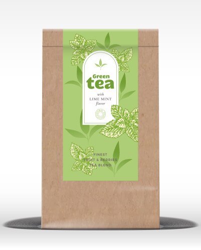Paper packaging with label for green tea Vector Image