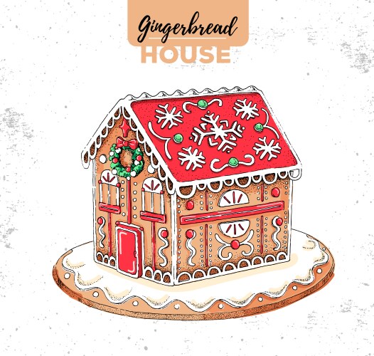 Cartoon gingerbread house on white background Vector Image