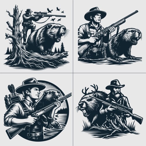 Beaver hunting wild bear Royalty Free Vector Image