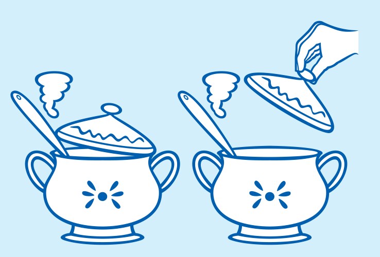 Person floating on the kitchen pot cartoon stick Vector Image