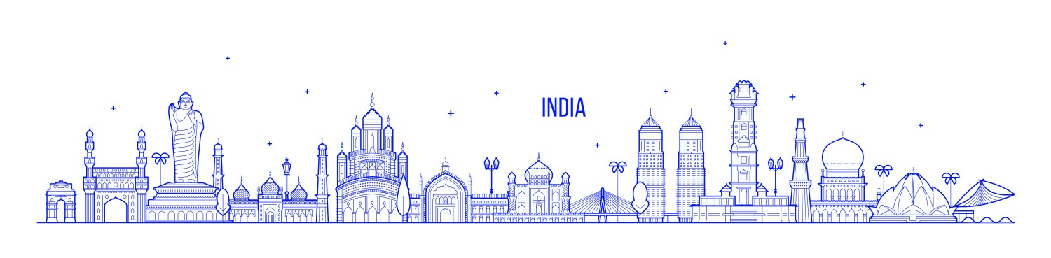 India skyline country buildings linear art Vector Image