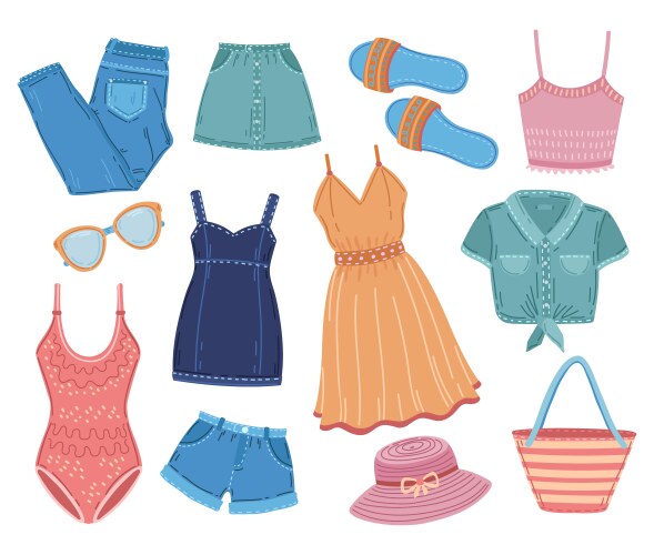Fashion summer clothes clothing clipart flat Vector Image