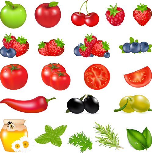 Set exotic fruits and berries Royalty Free Vector Image