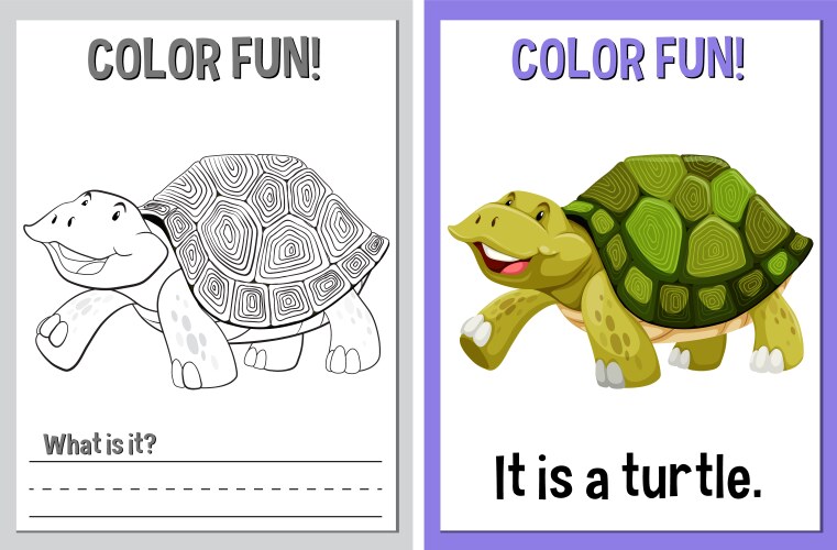 Coloring and learning activity with a turtle Vector Image