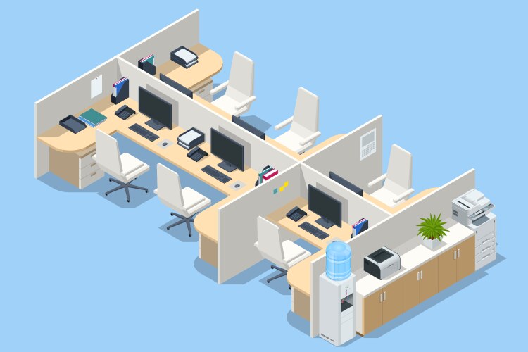 Isometric interior office workplace composition Vector Image