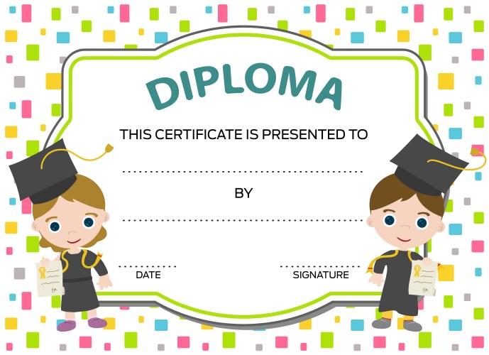 Kids education diploma certificate template Vector Image