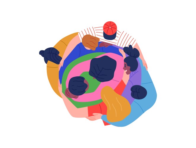 Friend Group Hug Of Diverse People Isolated Vector Image