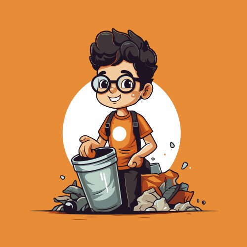 Cartoon boy throwing garbage in the trash can Vector Image