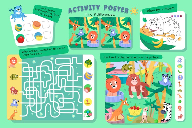 Find hidden objects in picture educational puzzle Vector Image