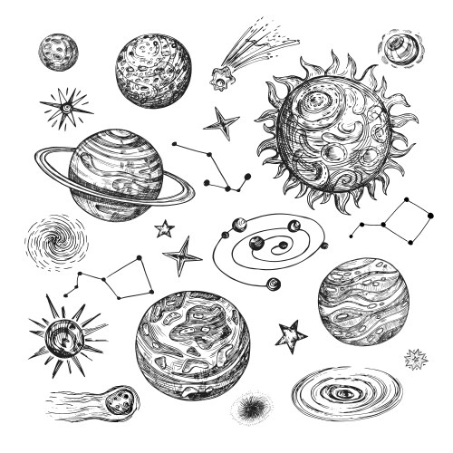 Hand drawn solar system with sun planets stars Vector Image