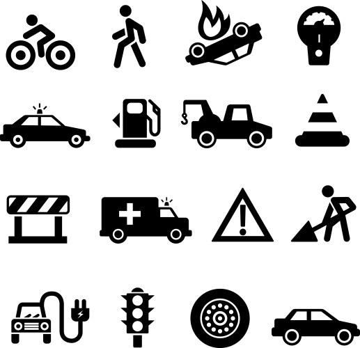 Set of cars and traffic signs on shop shelves Vector Image