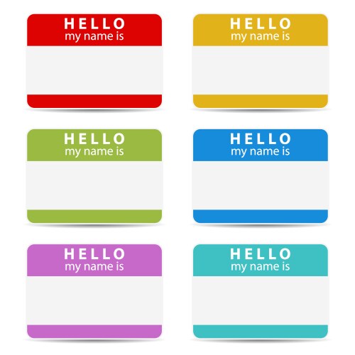 Hello my name is introduction red label Royalty Free Vector
