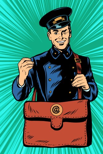 Cartoon postman gives thumb up Royalty Free Vector Image