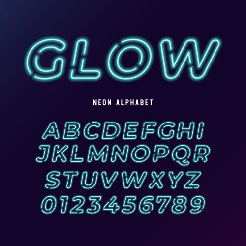 Neon tube light letters font Royalty Free Vector Image