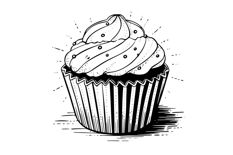 Cupcake hand drawn ink sketch engraved style Vector Image