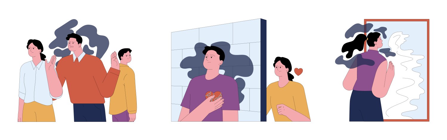 Human fears set scared characters confronting Vector Image