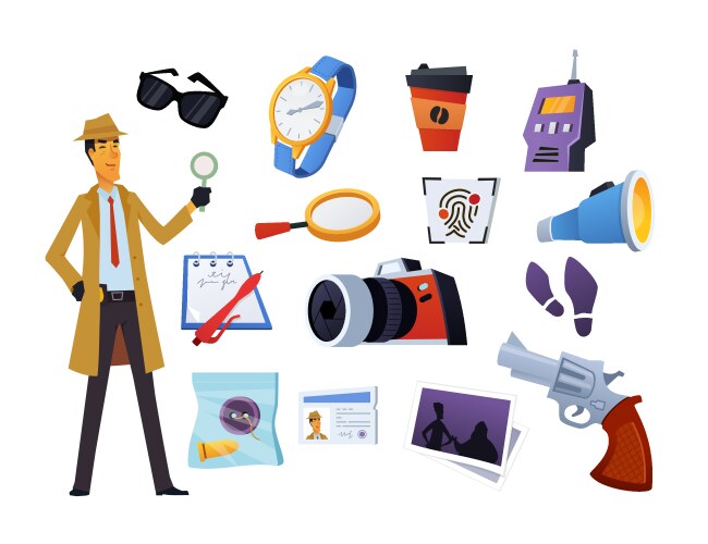 Detective set Royalty Free Vector Image - VectorStock