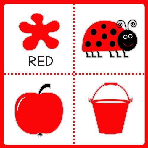 Red learn the color kids education flashcard set Vector Image