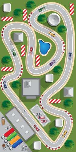 Cartoon race track with cars top view Royalty Free Vector