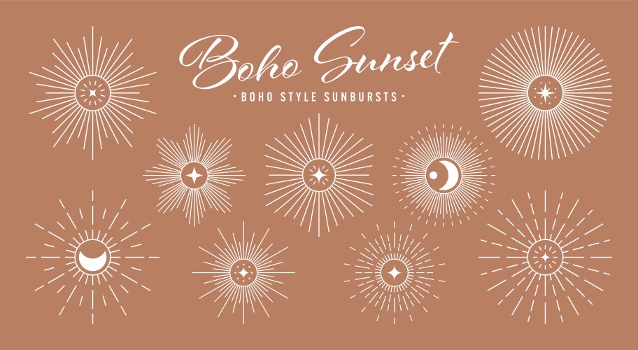 Vintage sunburst sunset beams collection boho Vector Image