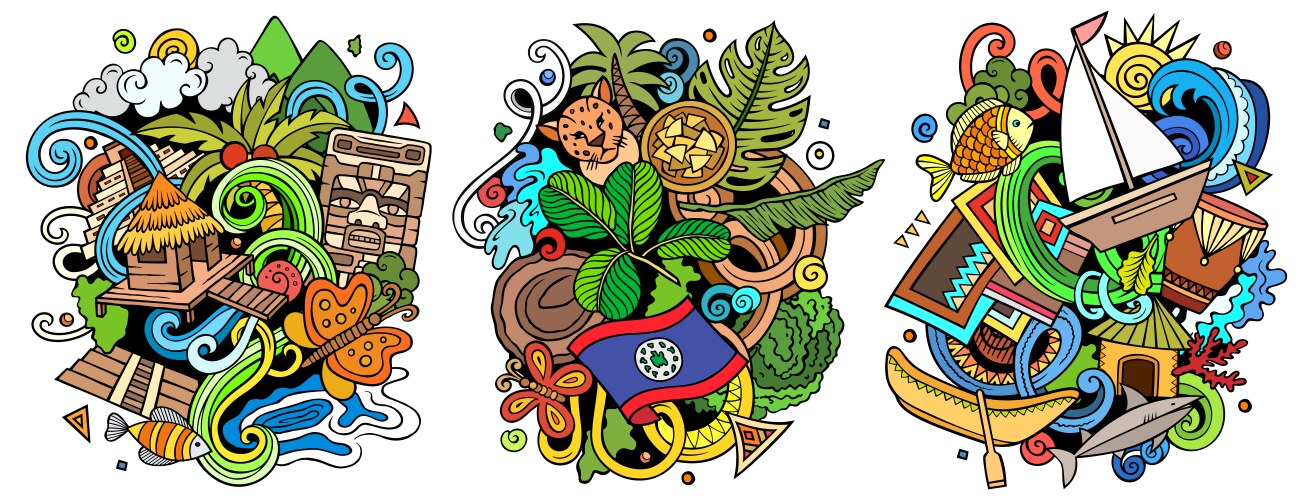 Bora-bora cartoon doodle designs set Royalty Free Vector